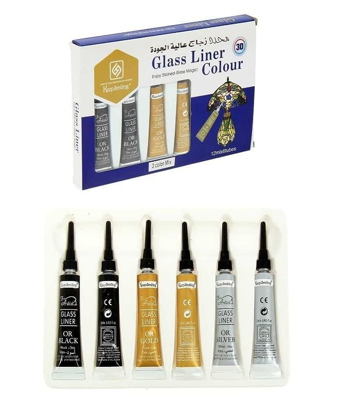 Artnery Glass Liner Colors 3D Glass Color 12ml x 6Tubes With Gold ...