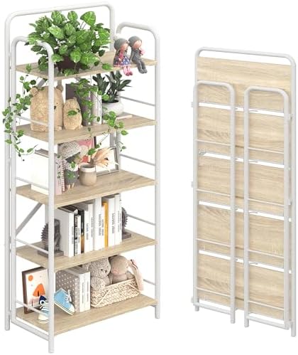 Amazon.com: 4NM No Assembly Folding Bookshelf, 5 Tier Vintage ...