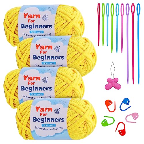 200g Bright Yellow Easy Yarn, Crochet Yarn for Beginner with Easy-to ...
