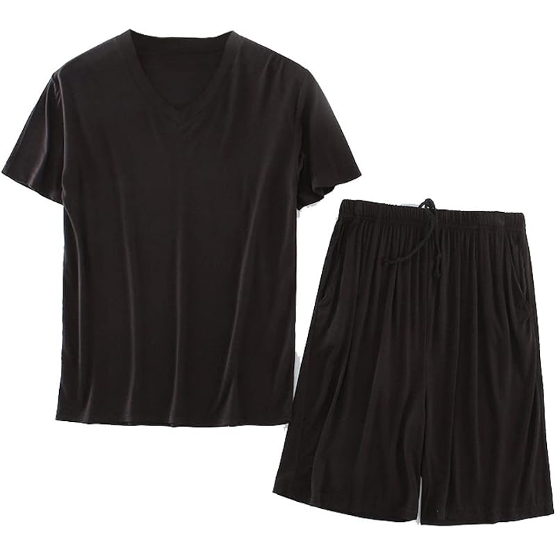Summer Mens Silky Sleepwear Set Short Sleeves And Pants Casual Pajamas Homewear Set Large Size Summer Mens Silky Sleepwear Set Short Sleeves And Pants Casual Pajamas Homewear Set Large Size