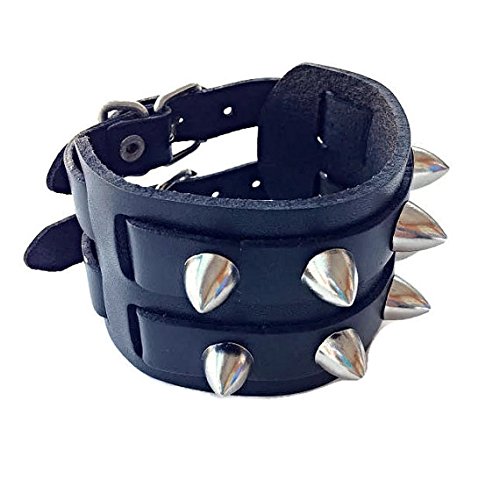 Amazon.com: Genuine Leather Spiked Cuff Double Strap Punk Cosplay ...