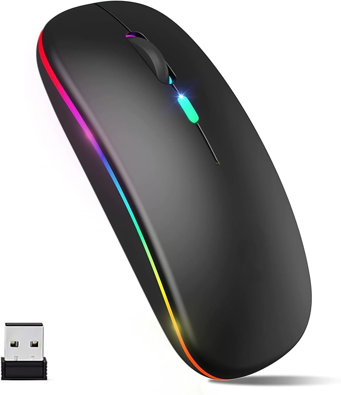 Amazon | karonpeln ワイヤレスマウス 無線 静音 七色ライト付き Bluetooth5.2 瞬時接続 超薄型 小型 高感度 USB充電式 2.4GHz 3段階DPI切替 ...