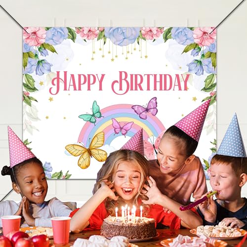 Party Propz Happy Birthday Butterfly Backdrop Banner - Butterfly Theme ...