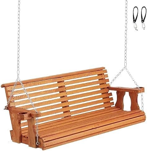 Amazon.com: YTGLEN Porch Swing Outdoor,3-Seater Wooden Hanging Swing ...
