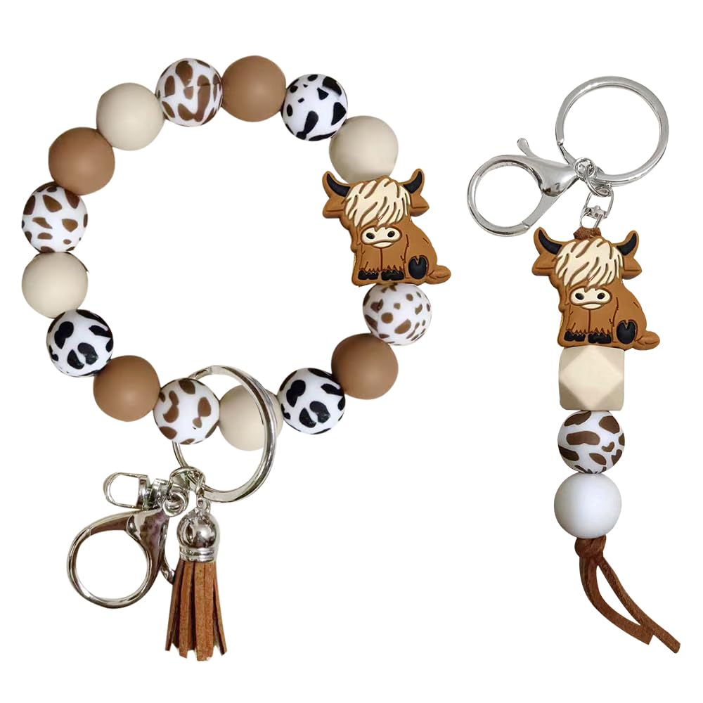iMagitek Highland Cow Keychain Wristlet Silione Beaded Keychains ...