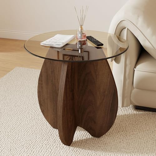 Amazon.com: Permory MDF Frame Side Table with Brown Tempered Glass Top ...