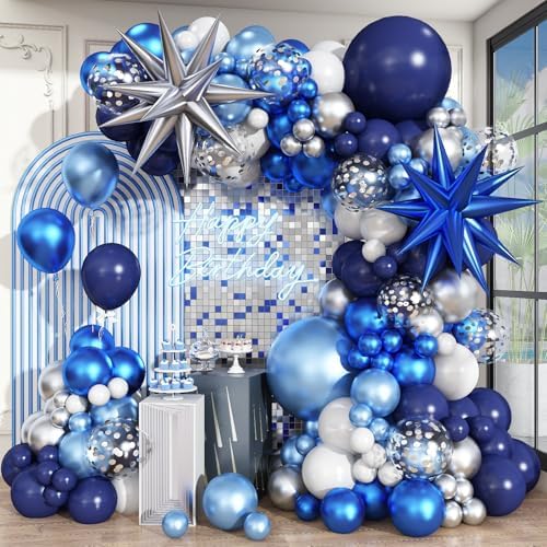 Amazon.com: Blue White Silver Balloons Garland Arch Kit, 105Pcs Navy ...