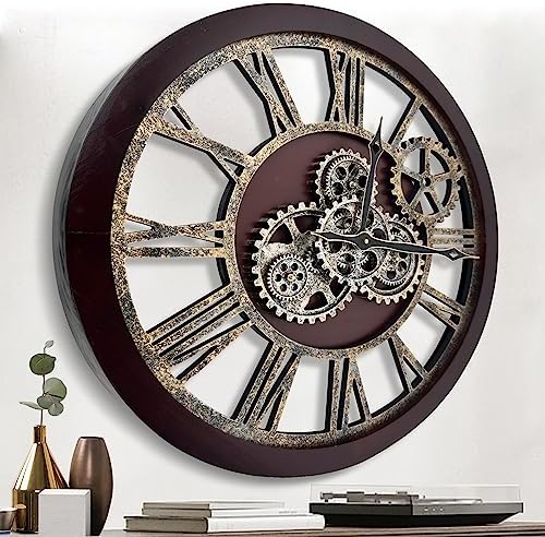 Amazon.com: The B-Style Large Wall Clock 24 inch Moving Gear Wall Clock ...
