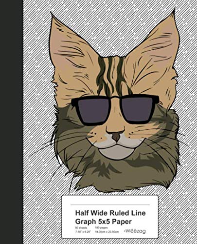Half Wide Ruled Line Graph 5x5 Paper: Book Maine Coon Cat (Weezag Wide ...