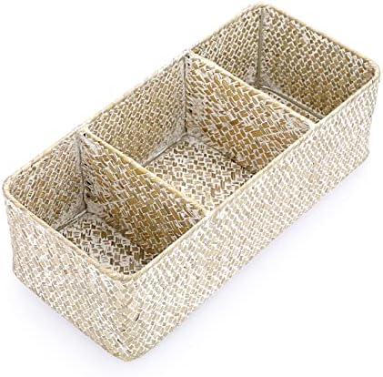 IGNPION 3-compartment Seagrass Storage Basket Woven Seagrass Desktop ...