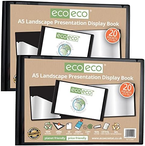 eco-eco A5 Size 50% Recycled 20 Pocket Black Presentation Display Book ...
