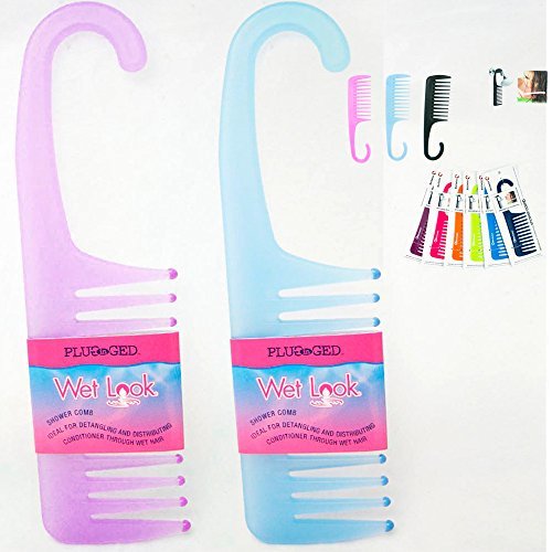 Amazon.com : 2 Shower Combs Hair Wide Tooth Dry Wet Gently Detangles ...