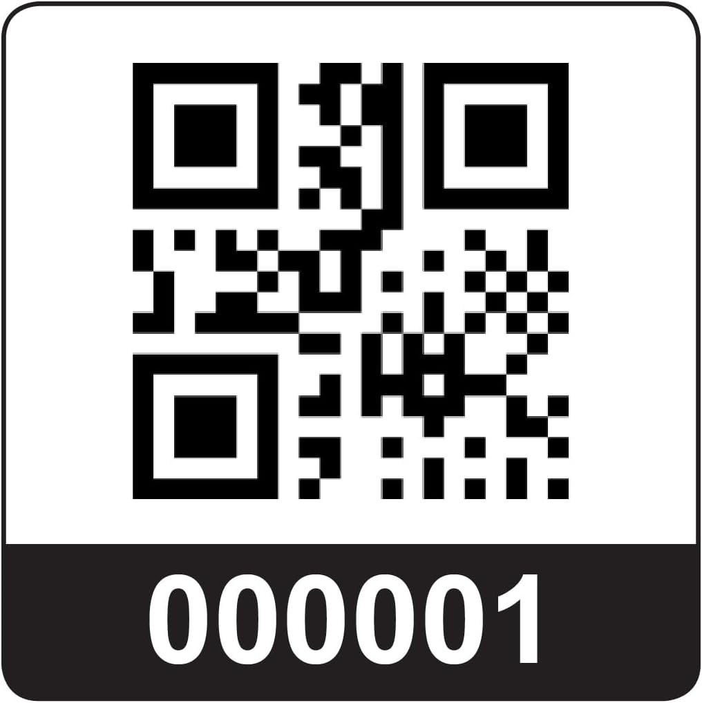 250 Serialised QR Code Asset Tag Labels Custom Stickers- Black 40mm x ...