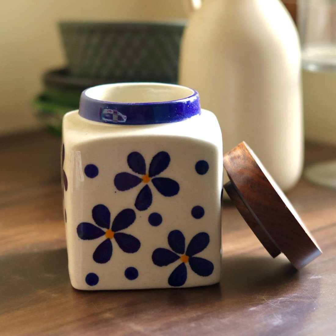 Buy WEAVING HOMES Handmade Ceramic Blue Flower Jar - Ceramic Jar, Food ...