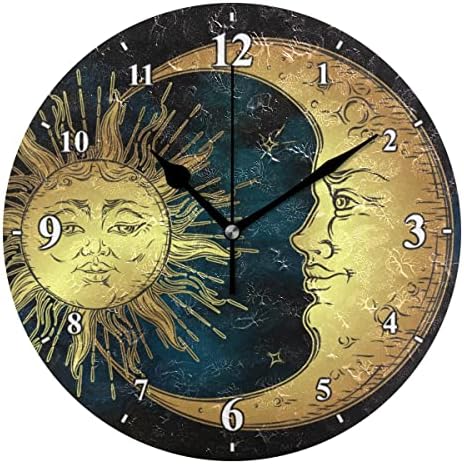 Amazon.com: AHOMY Round Wall Clock Boho Sun and Moon Stars Home Art ...