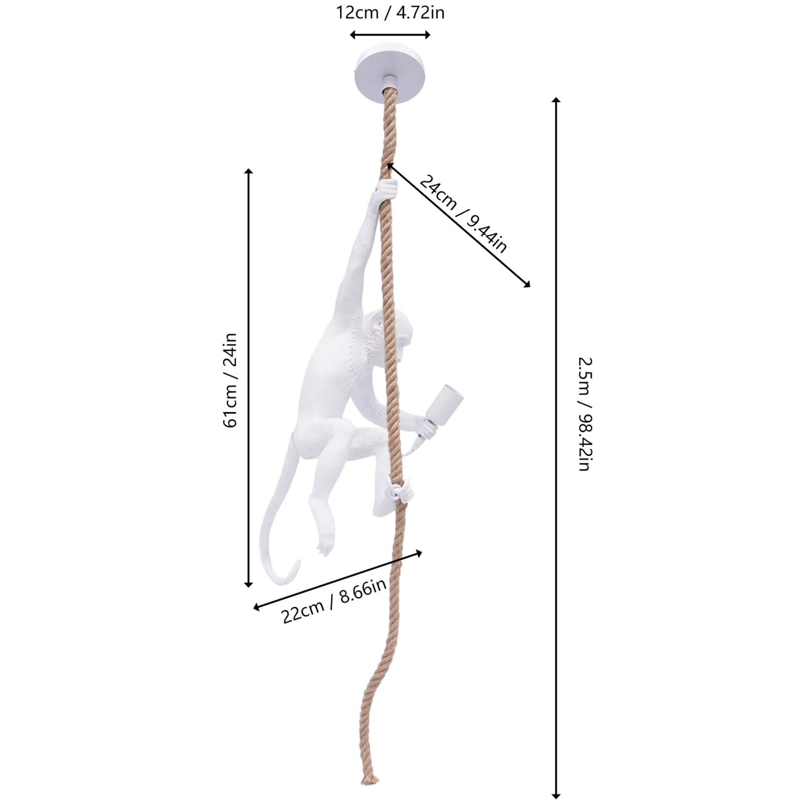 TFCFL Resin Monkey Pendant Light with Hemp Rope, Industrial Edison ...