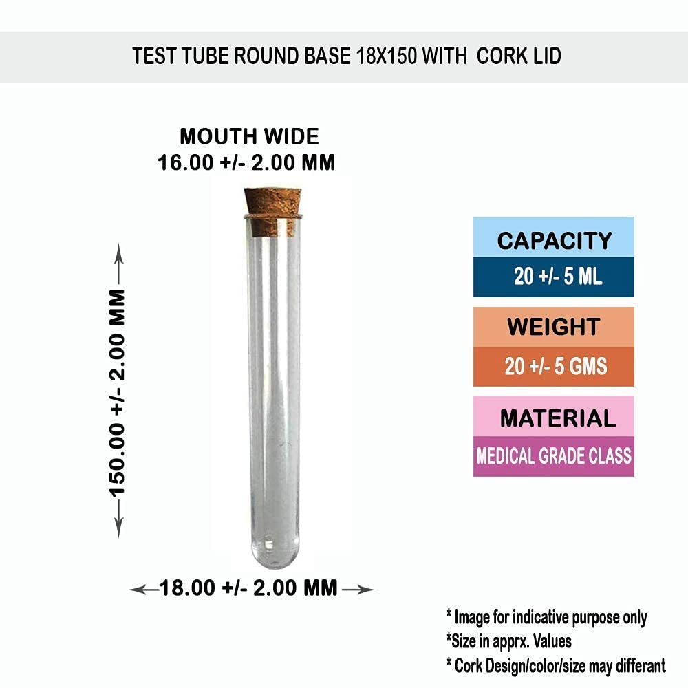 Buy E Care Round Base Test Tubes Without Marking with Cork Lid ...