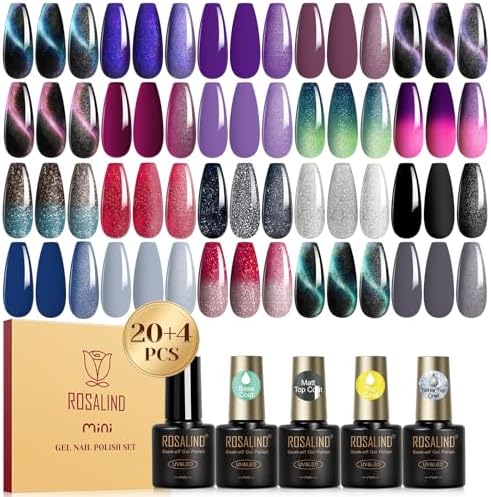 Amazon.com: ROSALIND 24Pcs Gel Nail Polish Set, 20 Colors Cat Eye Color ...