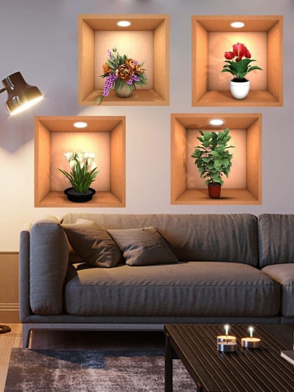 Vinsh Enterprise Pvc 4Pcs 3D Flower Wall Sticker Living Room, Bedroom ...