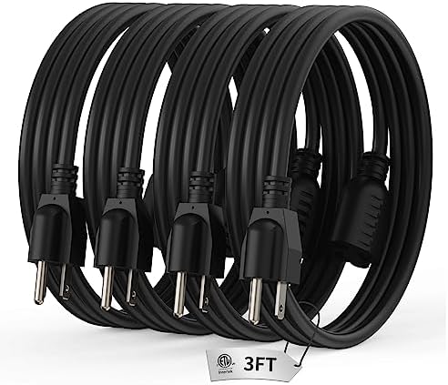 Amazon.com: PLUGTUL 3 FT Extension Cord Black, 4 Pack Short Power Cord ...