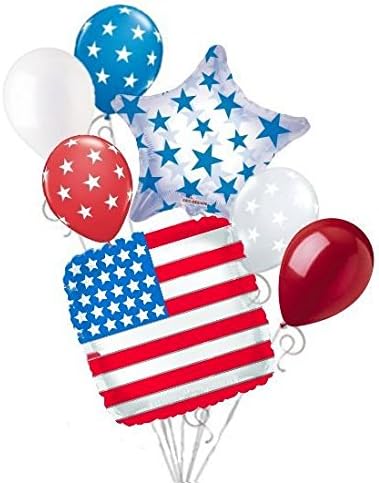 Amazon.com: 7 pc Patriotic American Flag Square Balloon Bouquet USA 4th ...