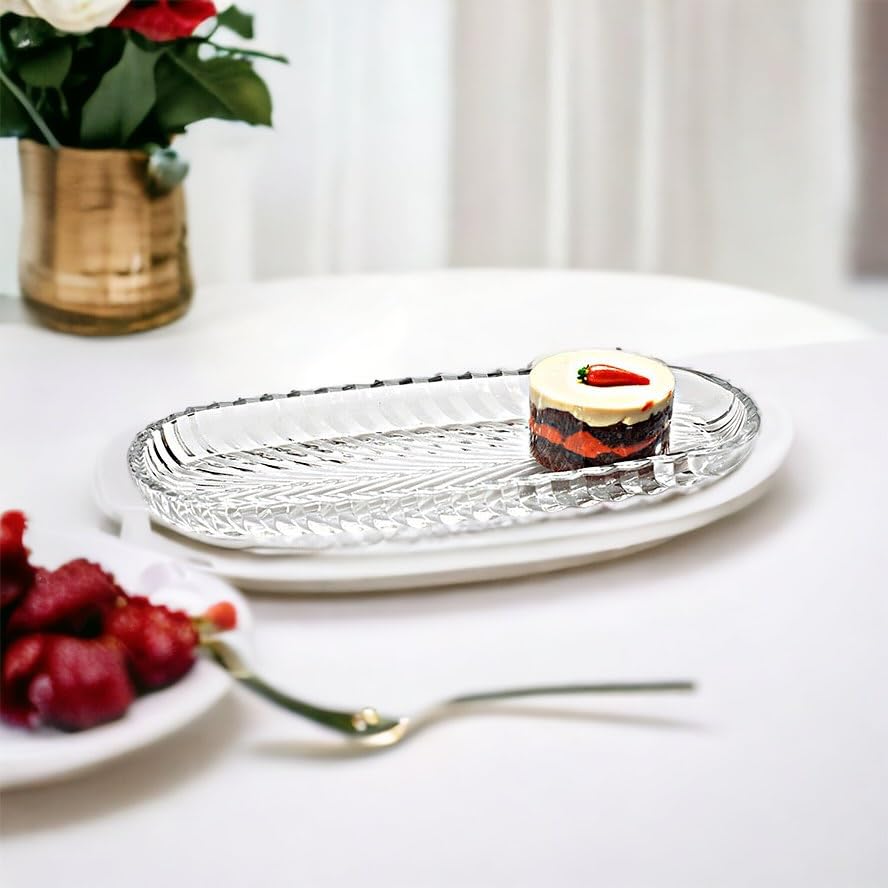 Pack of 2 Meze Breakfast Boat Serving Plates Made of Cut Crystal Glass ...