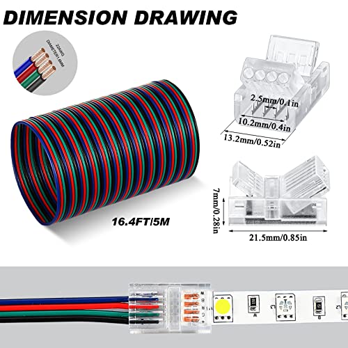 Snapklik.com : 20 Pack 4 Pin 10mm Solderless LED Strip Connector ...