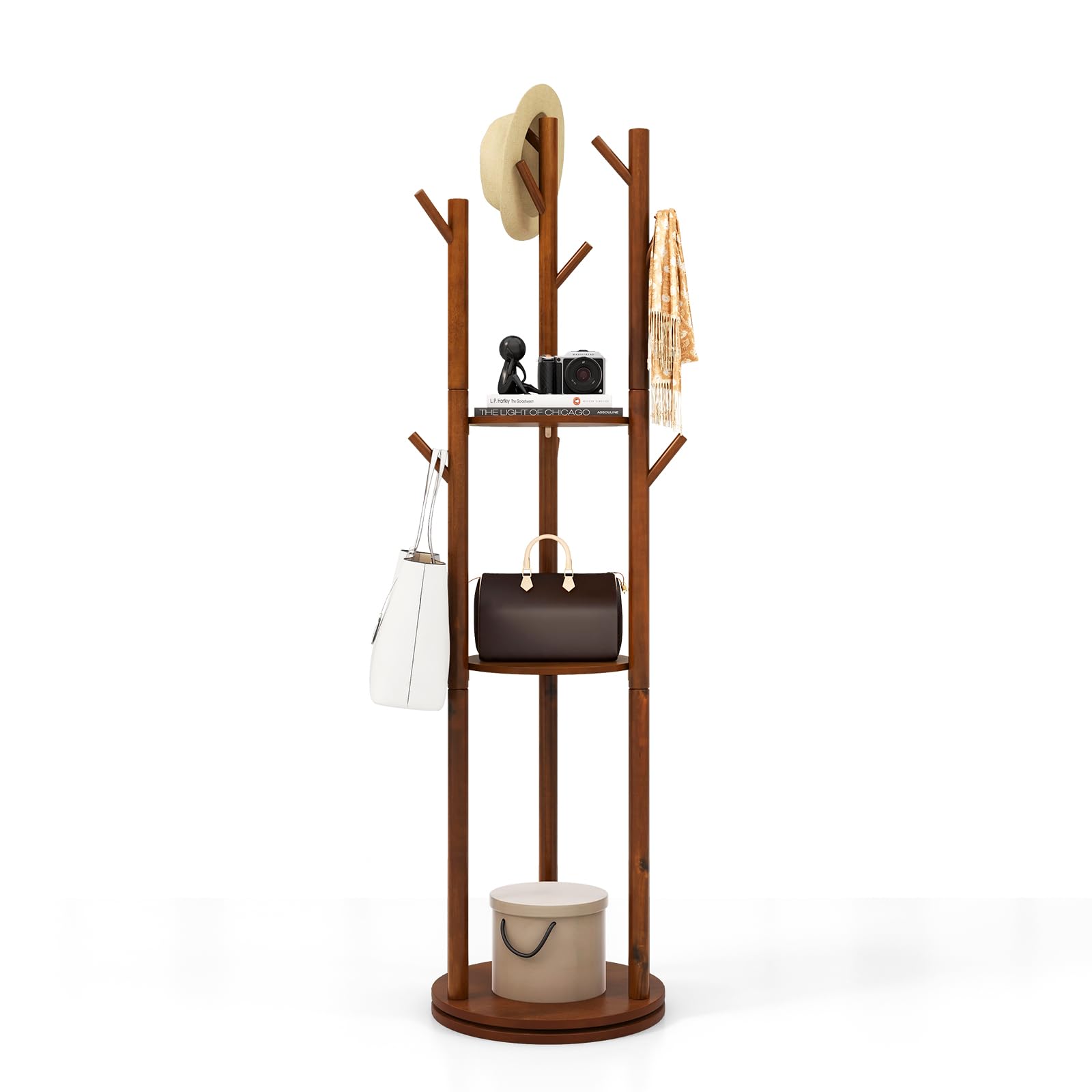Amazon.com: Tangkula Coat Rack Freestanding, Rotary Wooden Coat Tree ...