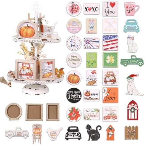 Amazon.com: Bencailor 48 Pcs Interchangeable Seasonal Farmhouse Tiered ...