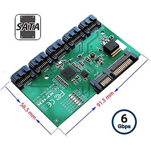 cablecc 6Gbps SATA 3.0 1 to 5 Splitter Ports HUB Adapter Converter PM ...