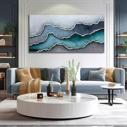 Amazon.com: CPKATMT Blue and White Beach Hand Painted Wall Art for ...