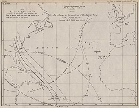 ATLANTIC OCEAN:Agonic Line change 1500-1900.Magnetic declination.USCGS ...