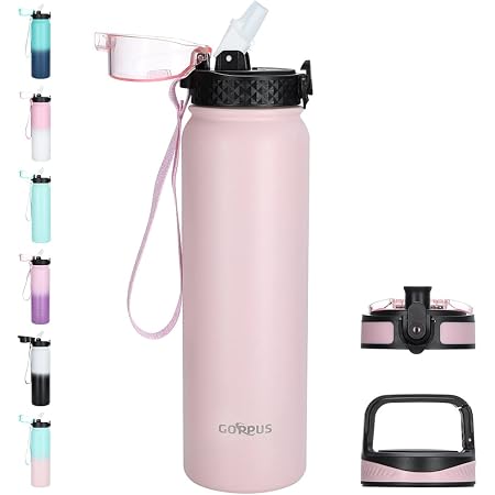 OLDLEY Stainless Steel Water Bottle with Straw 1L Vaccum Insulated ...