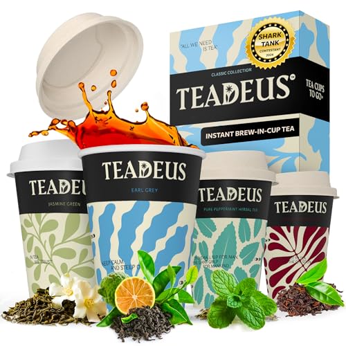 TeaDeus Classic Instant Brew Tea in a Cup Sampler, Set of 16 Eco ...