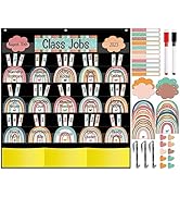 Amazon.com: Boho Rainbow Class Jobs Pocket Chart Teacher's Helper ...