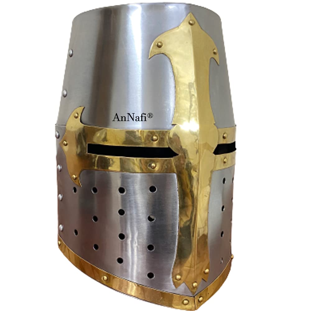 Buy AnNafi Medieval Knight Crusader Armour Helmet | Silver Finish ...