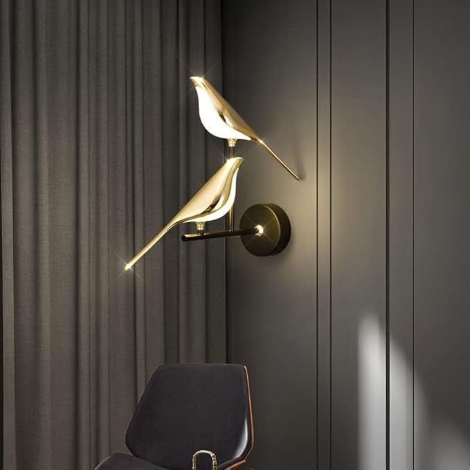 CITRA 2 Led 2 Bird Gold Black Metal Wall Light for Drawing Room - Warm ...