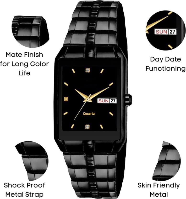 Buy New Trending Black Square Day & Date Dial and Black Stainless Steel ...