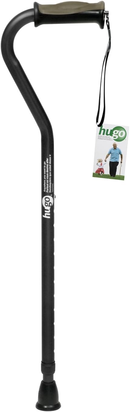 Hugo Adjustable Offset Handle Cane with Reflective Strap, Black ...