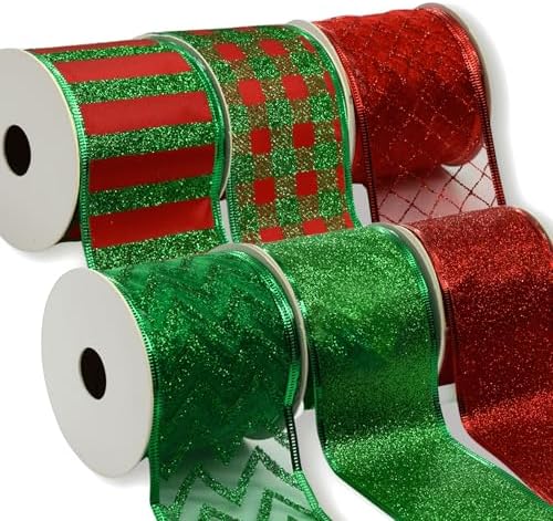 Amazon.com: Ribbli Christmas Ribbon Wired Red and Lime Green Christmas ...