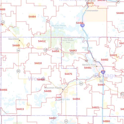 Wisconsin Zip Code Map Adams County, WI Zip Code Map Premium