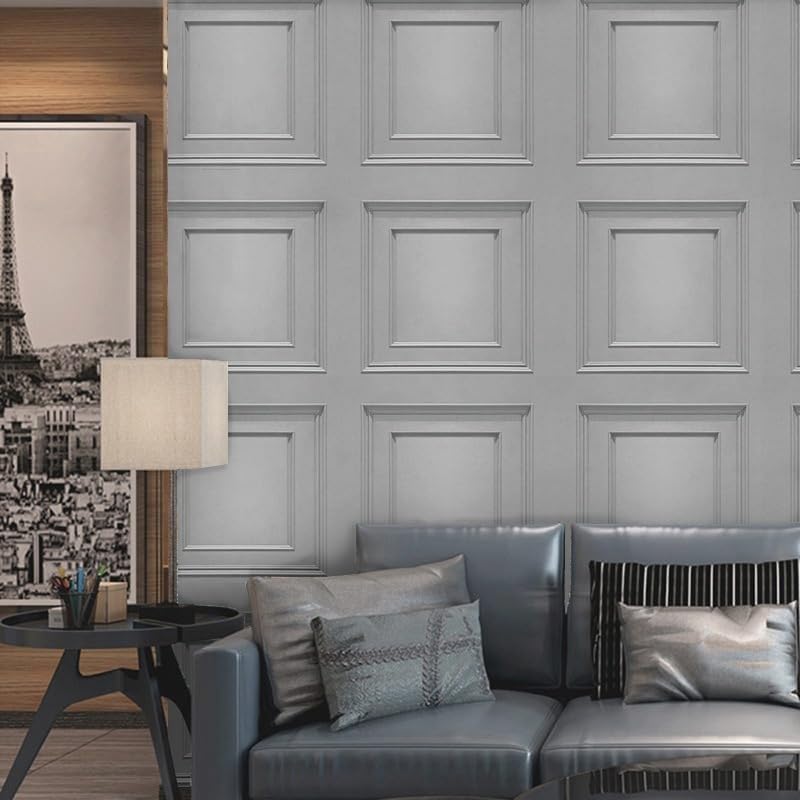Camiraft 3D Effect Grey Panel Wallpaper Wood Panelling Wallpaper Wall ...