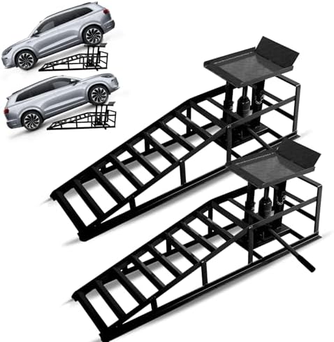Amazon.com: 2 Pack Car Ramps - 5T 11000 Lbs Hydraulic High Lift Service ...