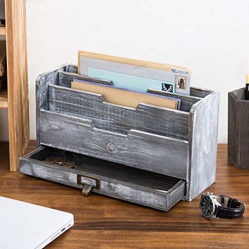MyGift 3 Slot Rustic Dark Gray Wood Office Desk File Organizer - Want ...