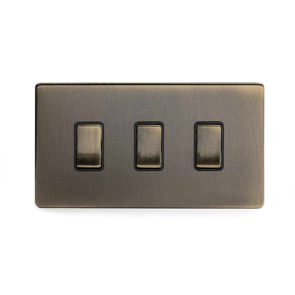 Soho Lighting Antique Brass 3 Gang Light Switch Double Plate Screwless ...