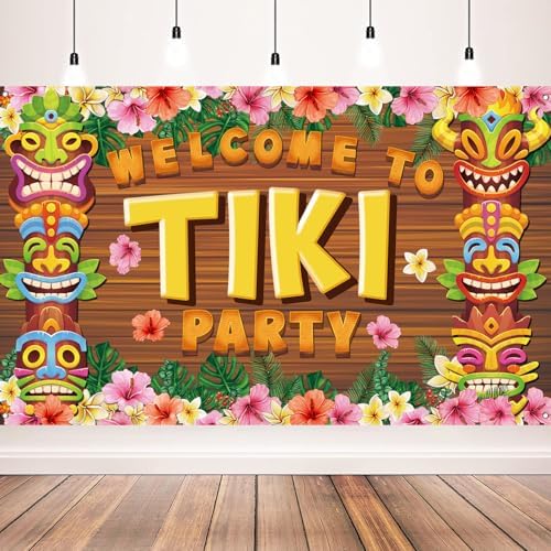 Amazon.com : Tiki Party Backdrop, Tiki Banner for Tropical Hawaiian ...