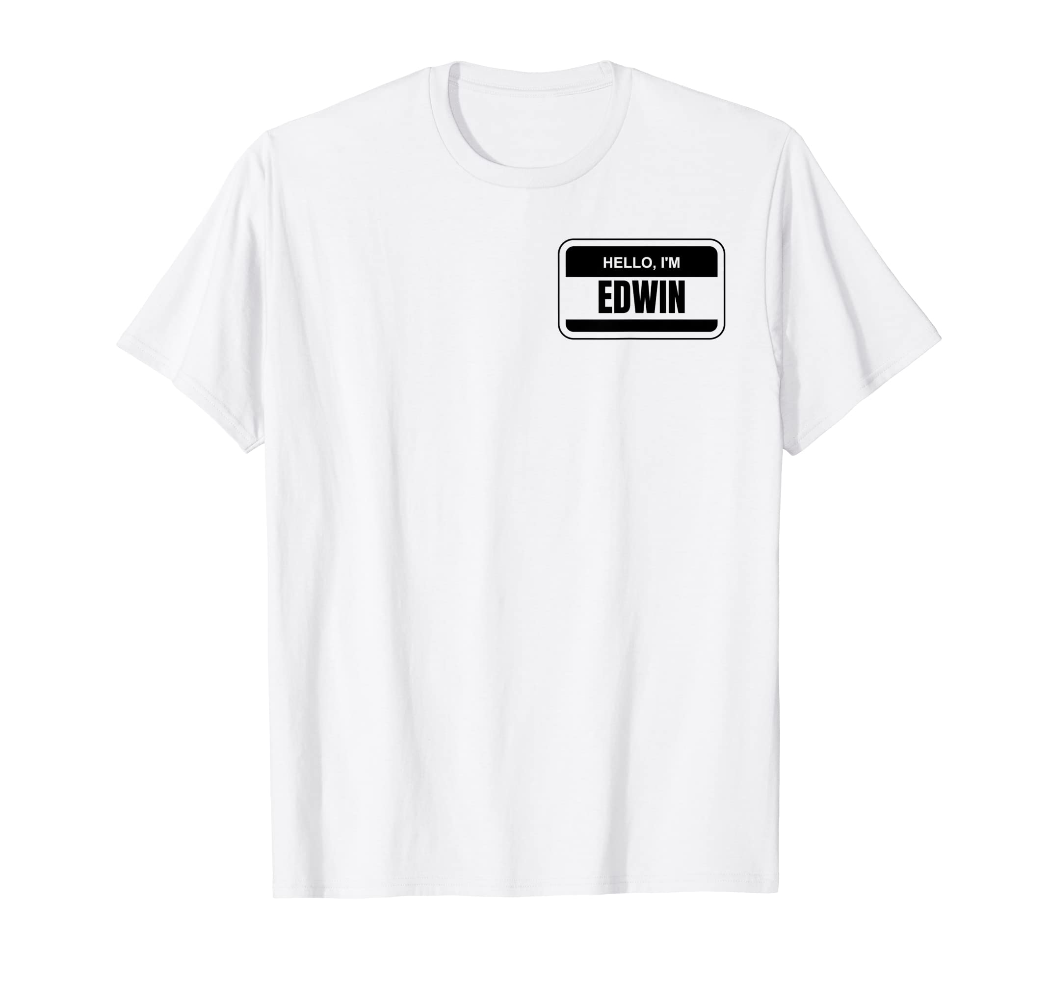 Amazon | Hello My Name Is EDWINクールネームタグ ハロウィンカスタム Tシャツ | Tシャツ・カットソー 通販