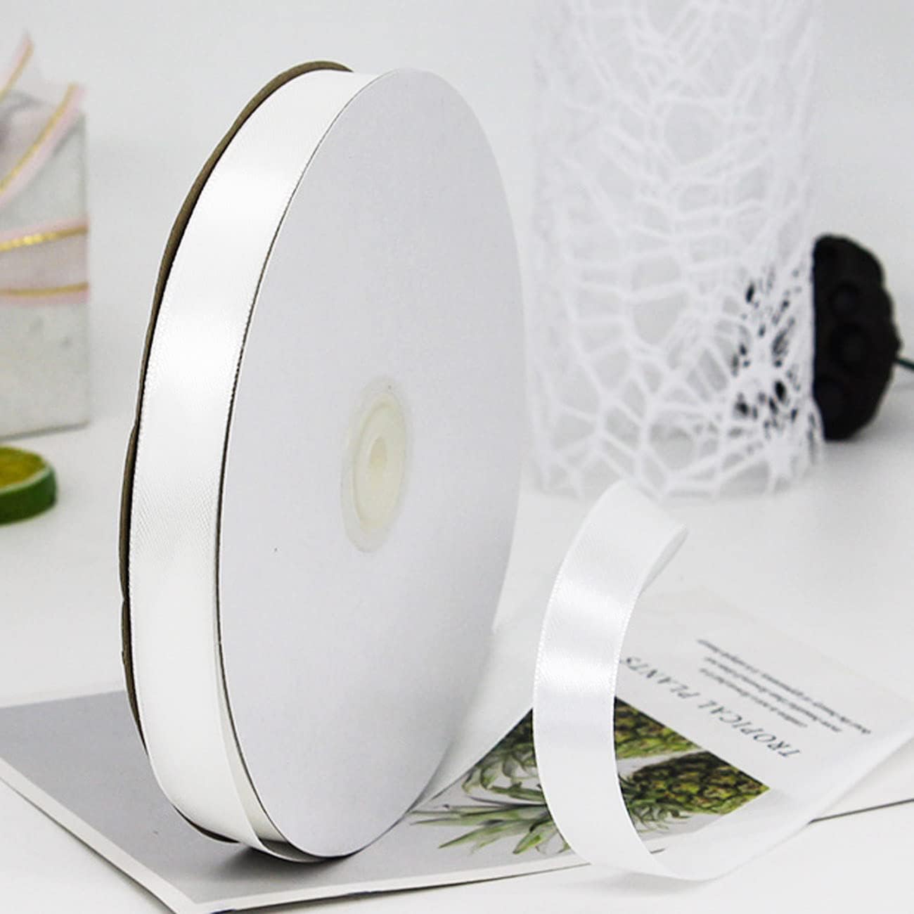 CC wonderland zone 3/8 Inch White Satin Ribbon Rolls(10mm Wide x 91m ...