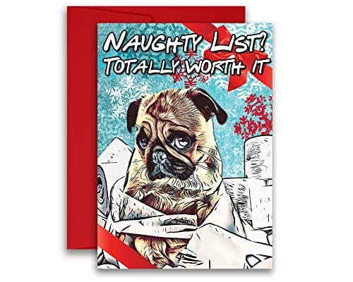 Amazon.com: Dog Christmas Card Pug Naughty List Dog Dad Dog Mom From ...
