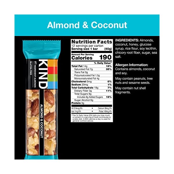 KIND Bars, Almond & Coconut, Healthy Snacks, Gluten Free, 12 Count ...